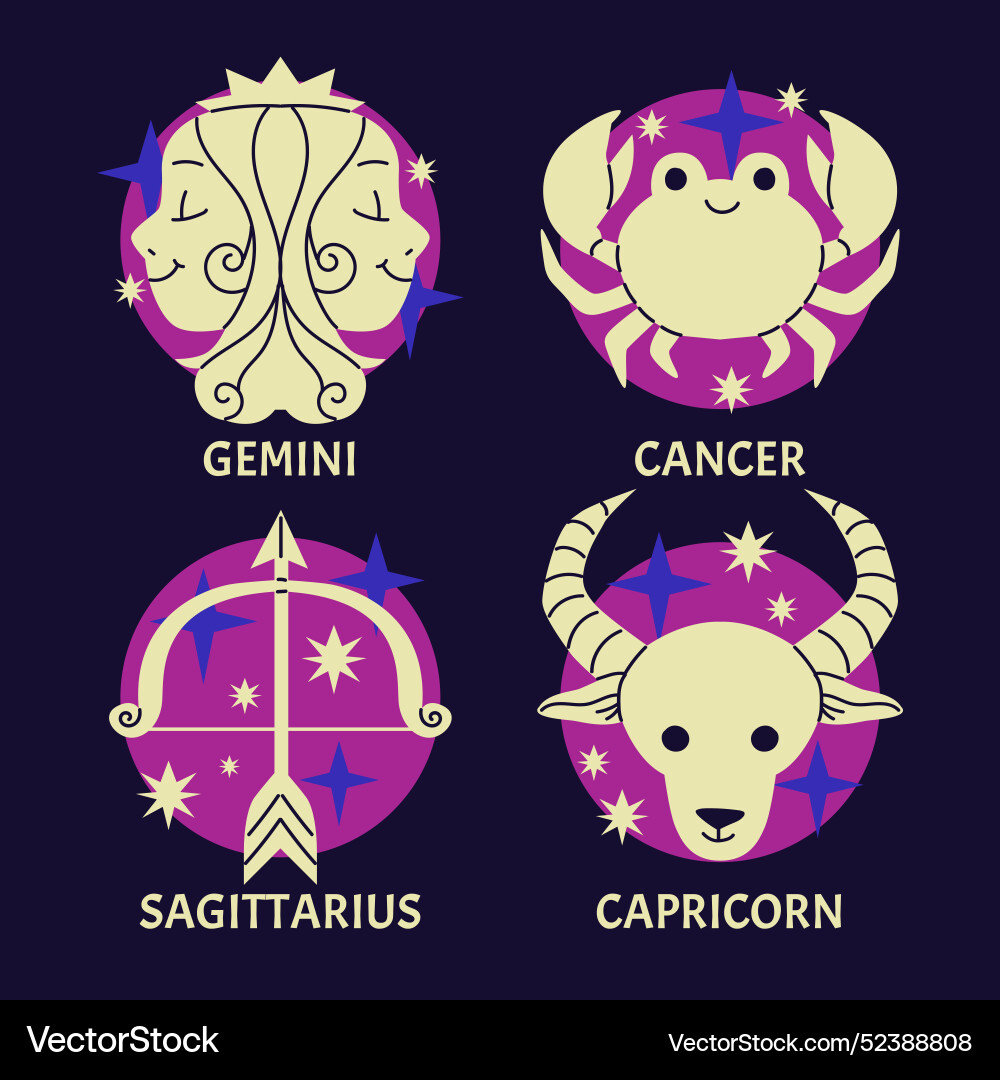 Four zodiac sign collection flat design Royalty Free Vector