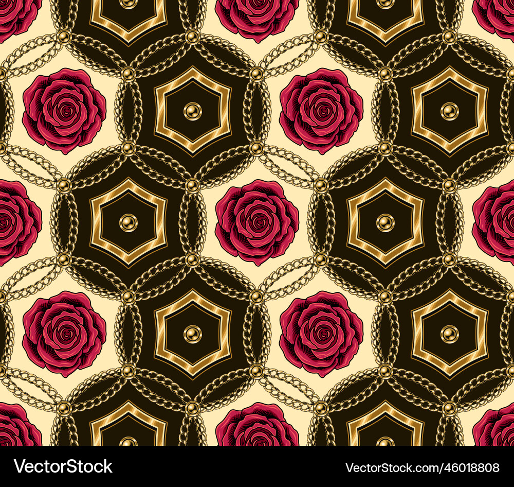 Geometric pattern with gold chains roses Vector Image