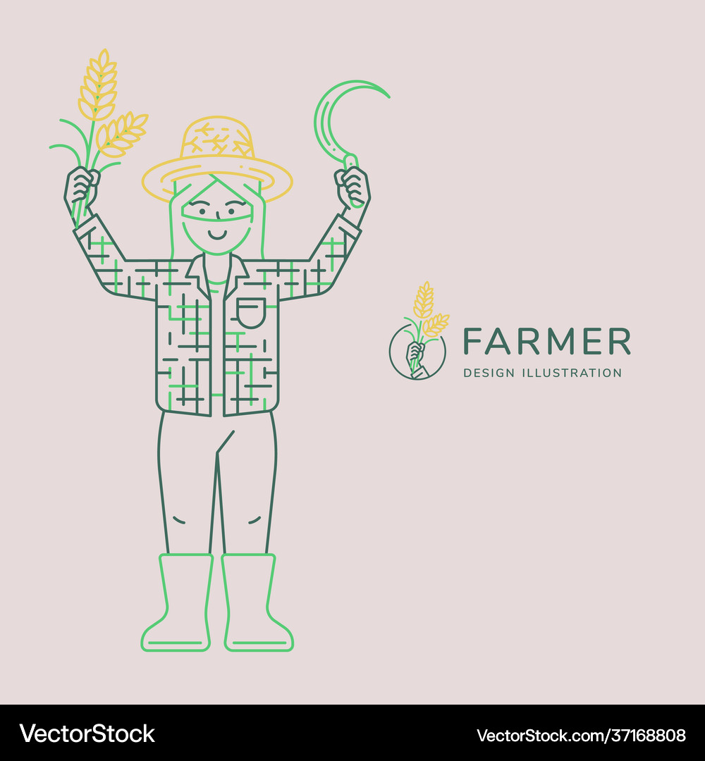 Happiness farmer line art Royalty Free Vector Image
