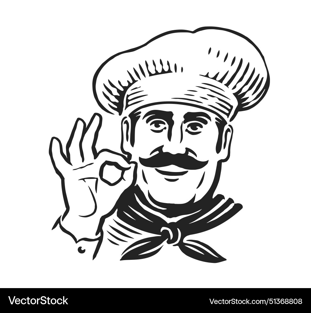 Happy chef gesturing ok restaurant worker sign Vector Image