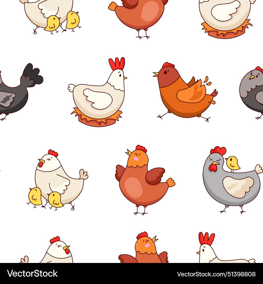 Hen rooster and chick seamless pattern cute Vector Image