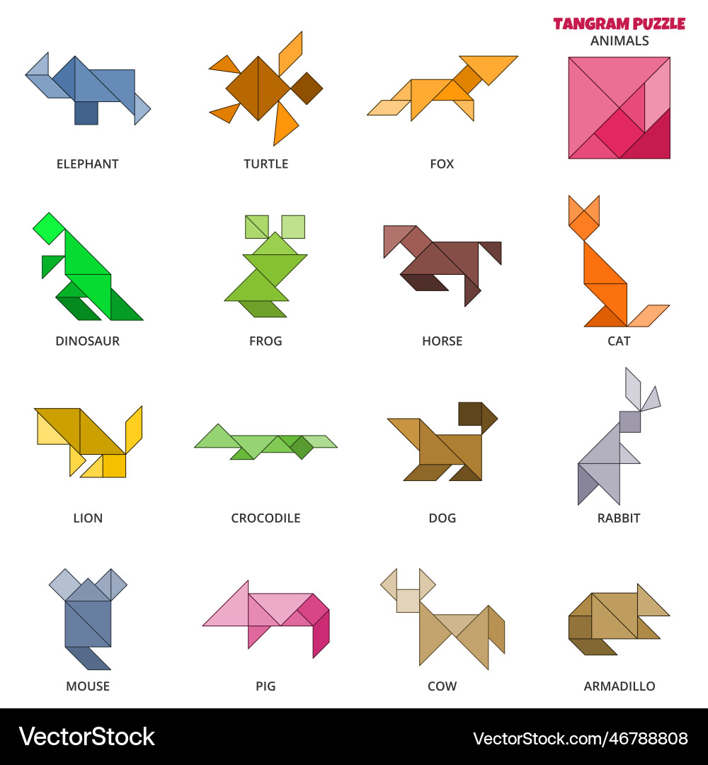 Tangram Animal Puzzle Set Royalty Free Vector Image