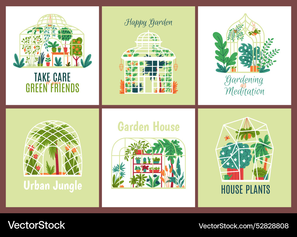 Themed greenhouse gardens set Royalty Free Vector Image