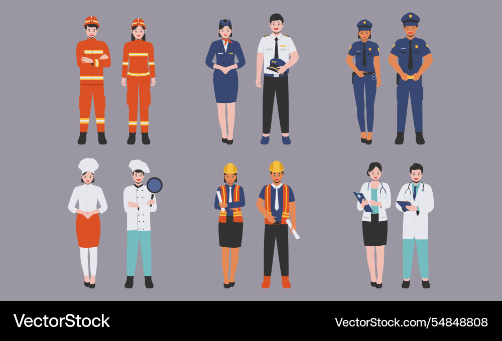 Various professionals in uniform representing Vector Image