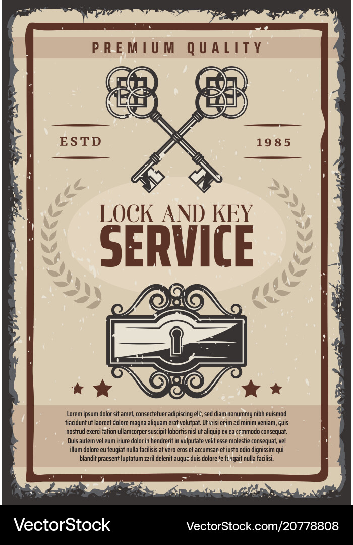Vintage lock and keys service poster Royalty Free Vector