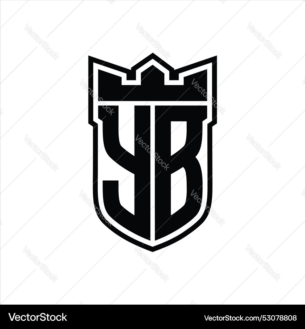 Yb logo shield shape with geometric crown inside Vector Image