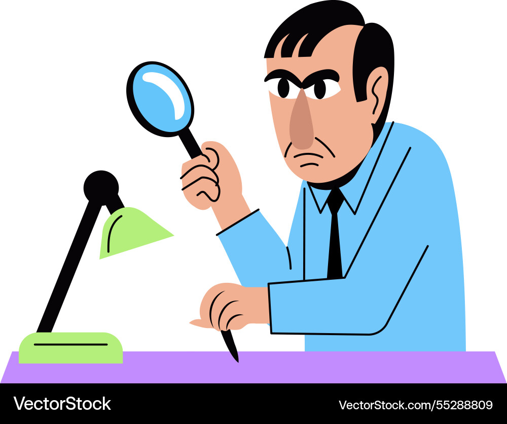 A flat of detective finding clue Royalty Free Vector Image