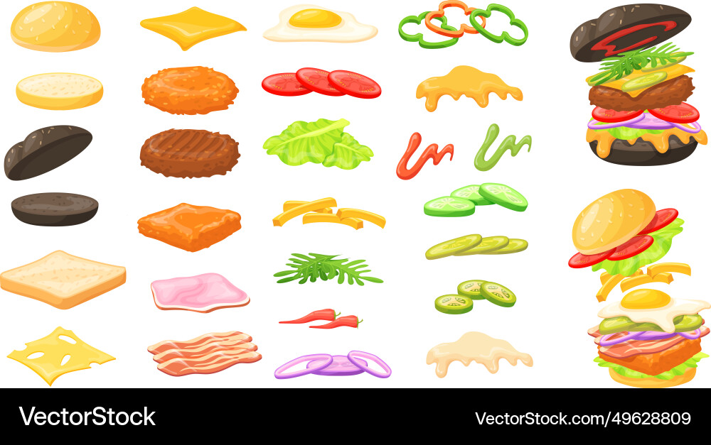 Cartoon burger ingredients american hamburger Vector Image