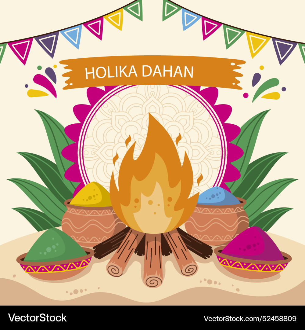 Flat holika dahan festival celebration Royalty Free Vector