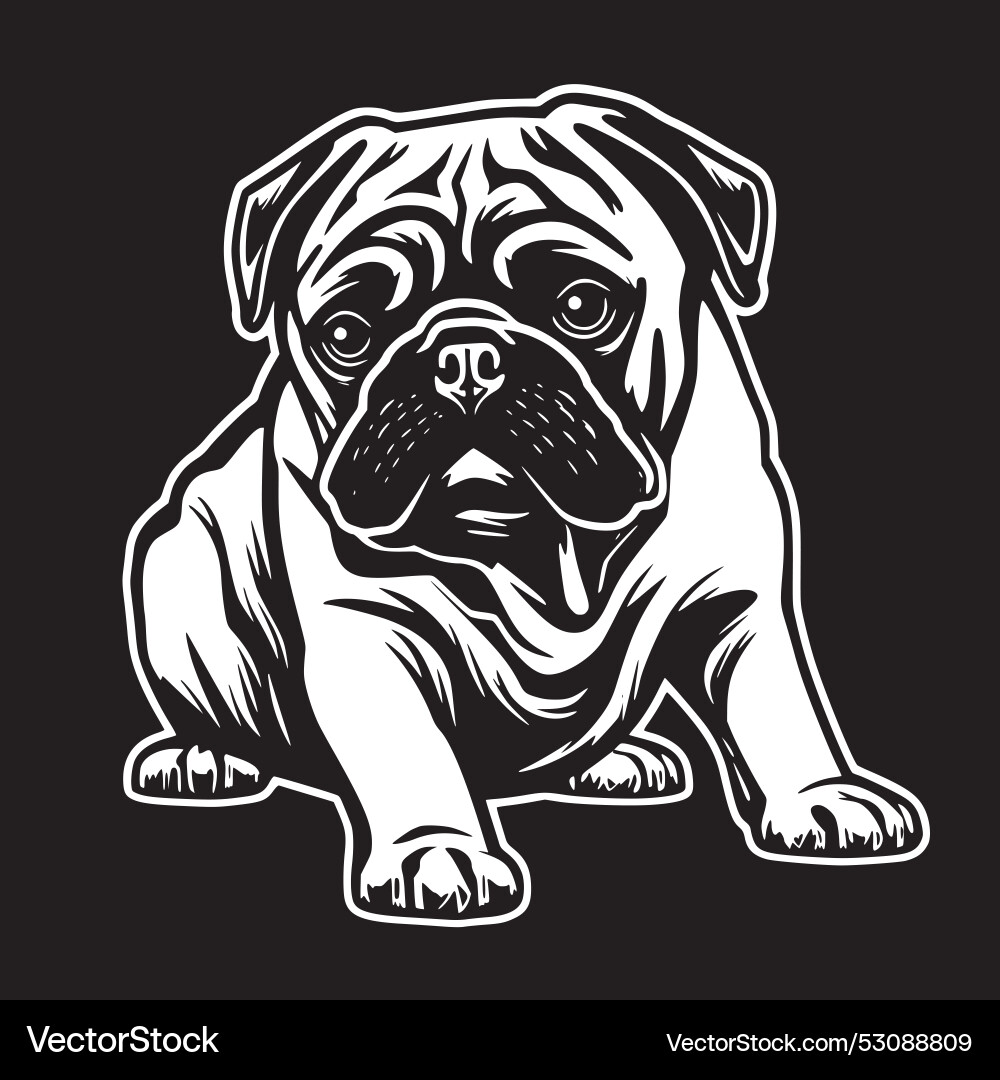 Pug - black and white Royalty Free Vector Image