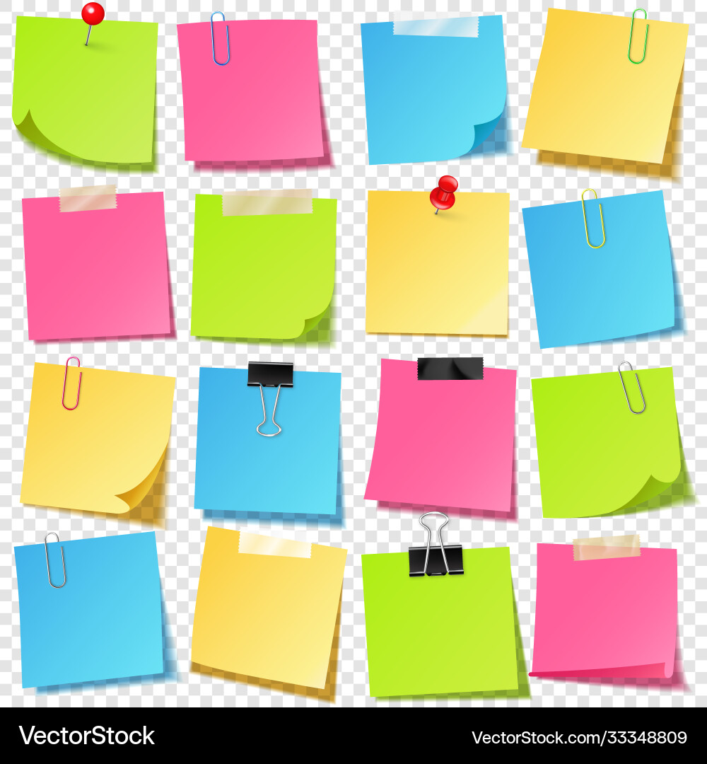 Realistic colorful blank sticky notes with clip Vector Image Realistic colorful blank sticky notes with clip Vector Image