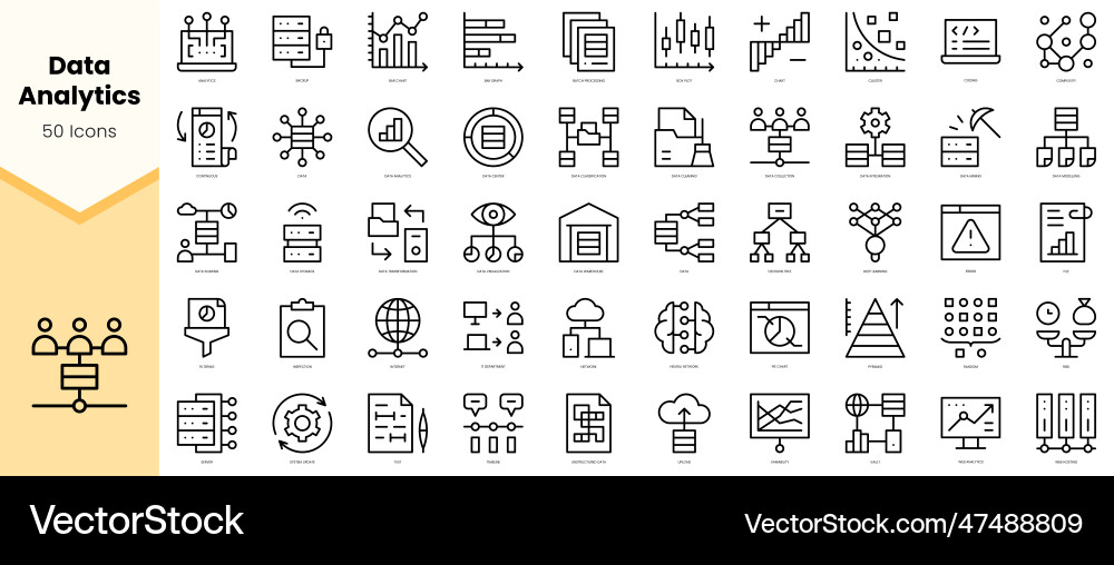Set of data analytics icons simple line art style Vector Image