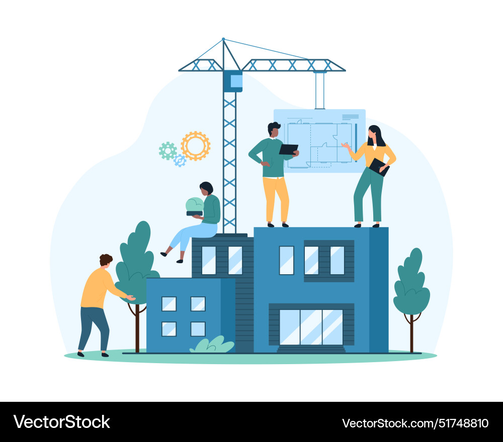 Building house process at construction site tiny Vector Image