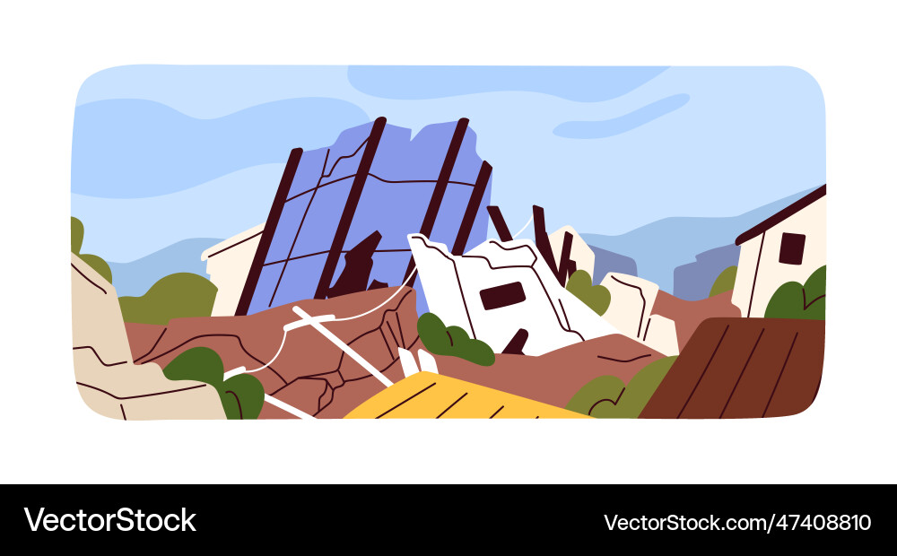 Earthquake consequence destroyed ruined buildings Vector Image