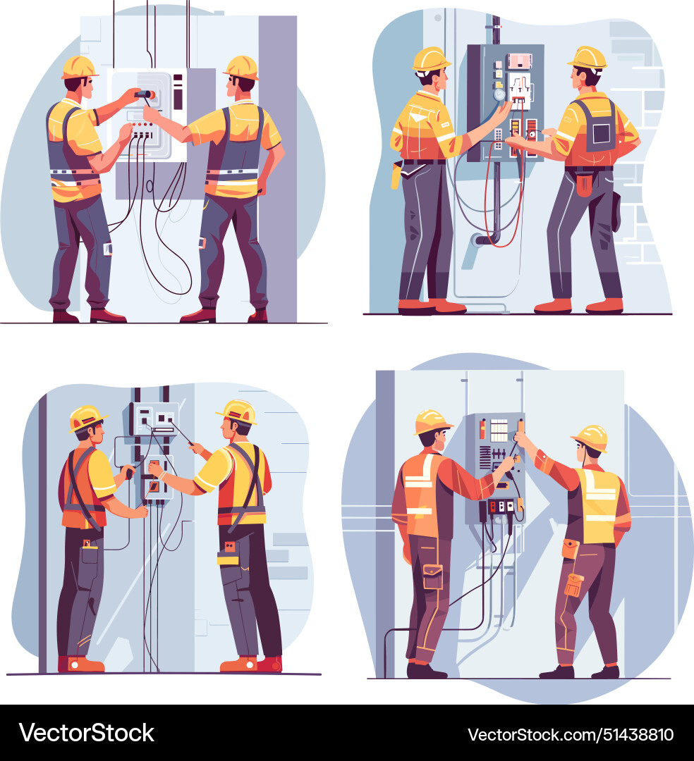 Electricians cartoon scenes mens workers Vector Image