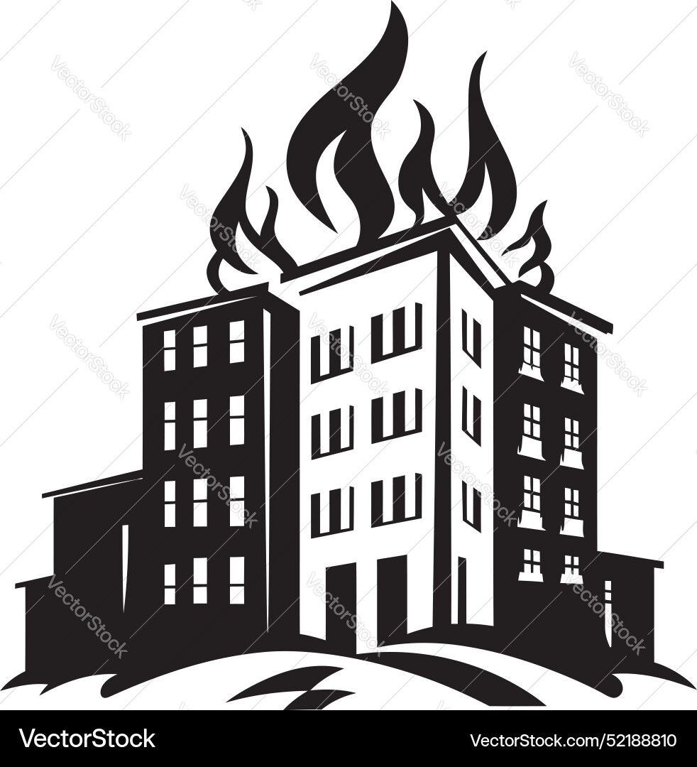 Emergency evacuation burning building black logo Vector Image