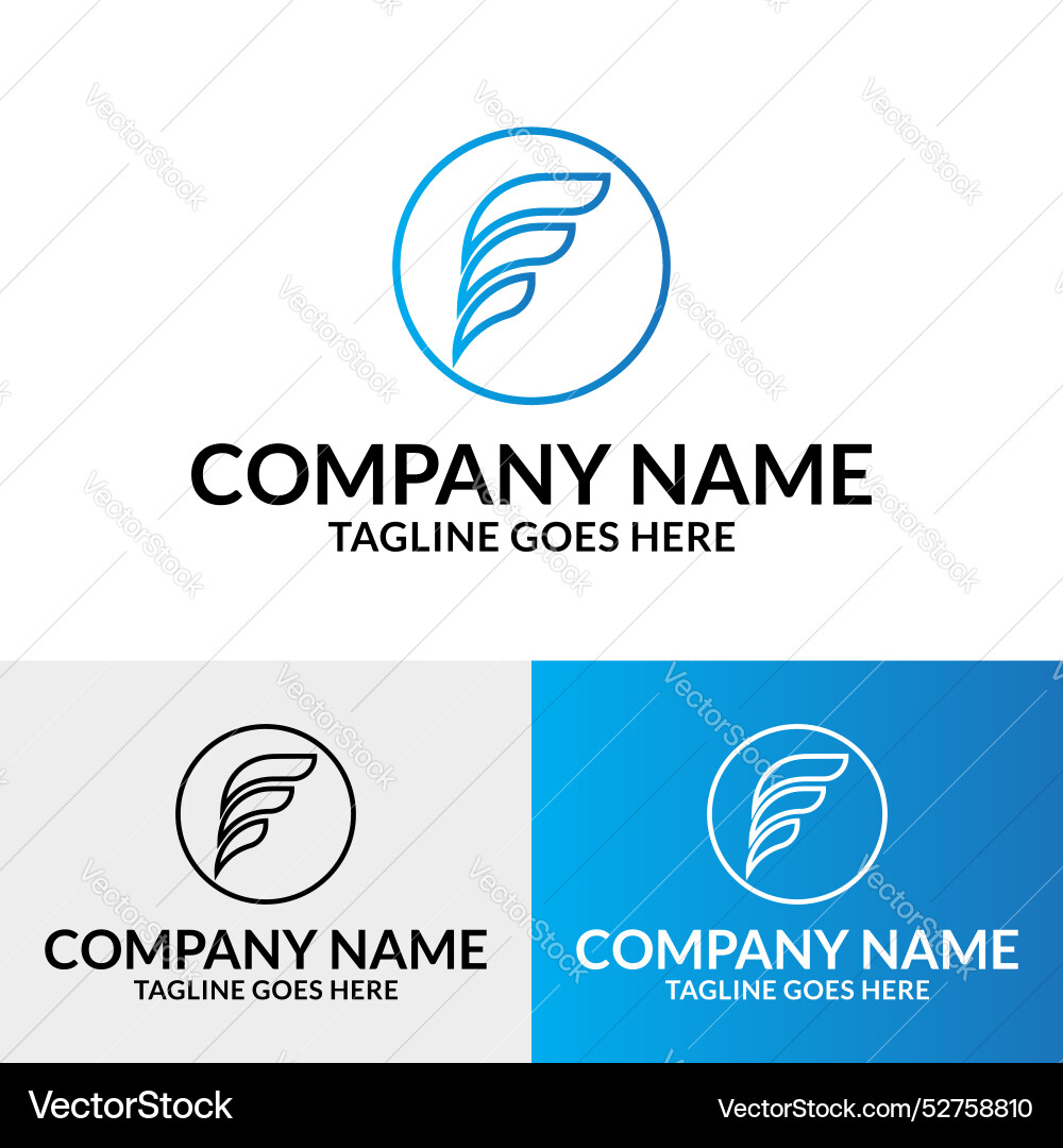 F letter abstract wing outline logo design Vector Image