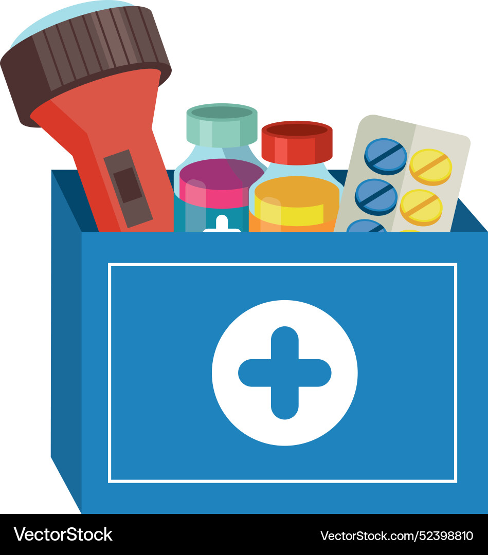 First aid box with medical equipment Royalty Free Vector