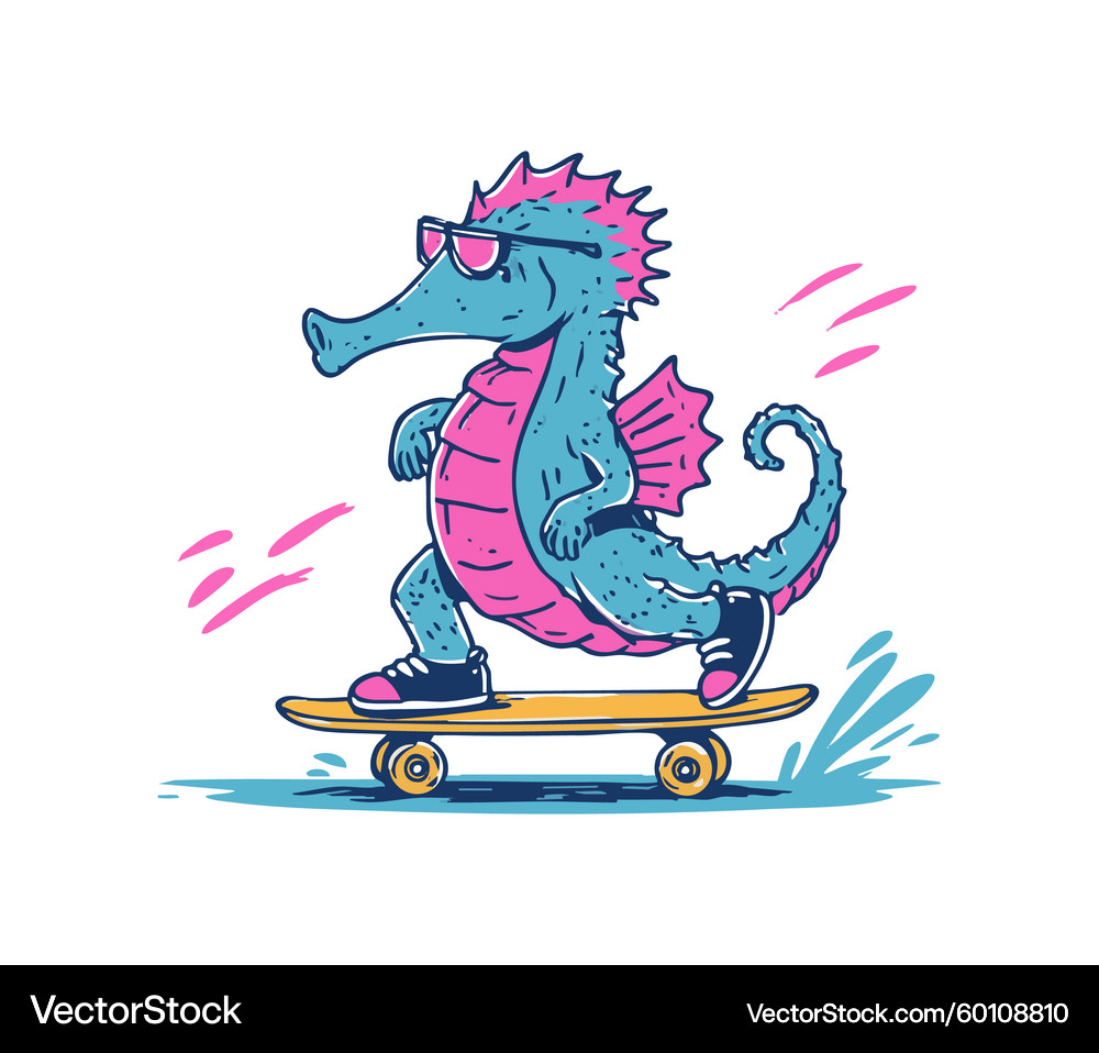 Funny Seahorse Skateboarding Royalty Free Vector Image