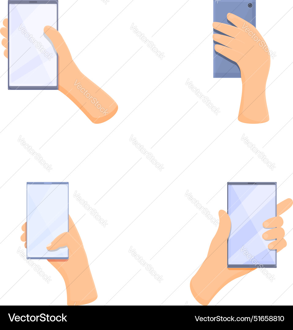 Gadget icons set cartoon hand holding Royalty Free Vector