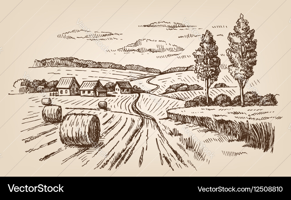 Hand drawn village Royalty Free Vector Image - VectorStock