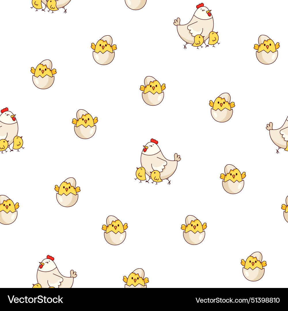 Hen rooster and chick seamless pattern cute Vector Image