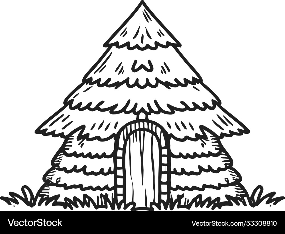 Line art the hut doodle Royalty Free Vector Image