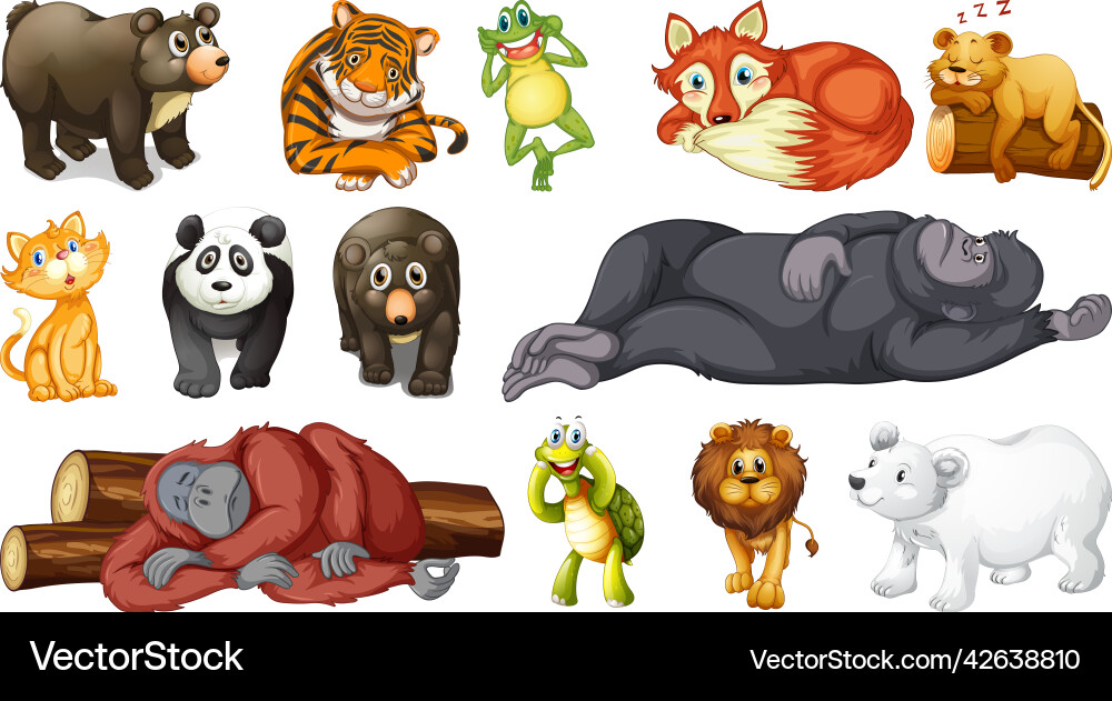 Wild animals set on white background Royalty Free Vector