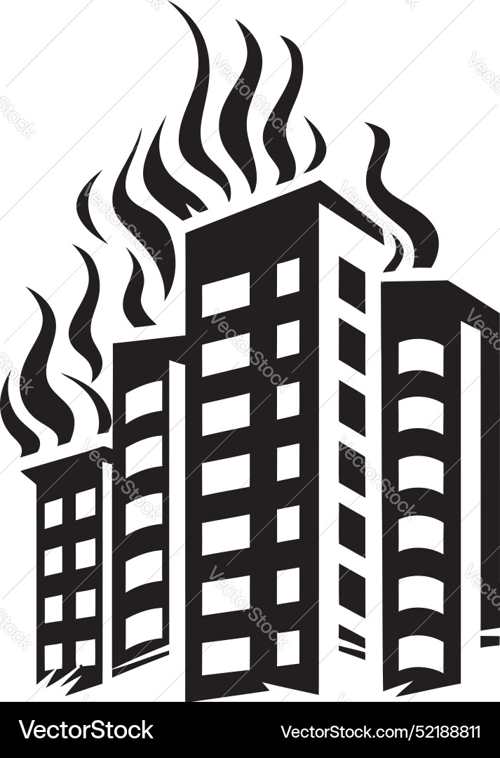 Blaze alert building on fire black logo icon Vector Image