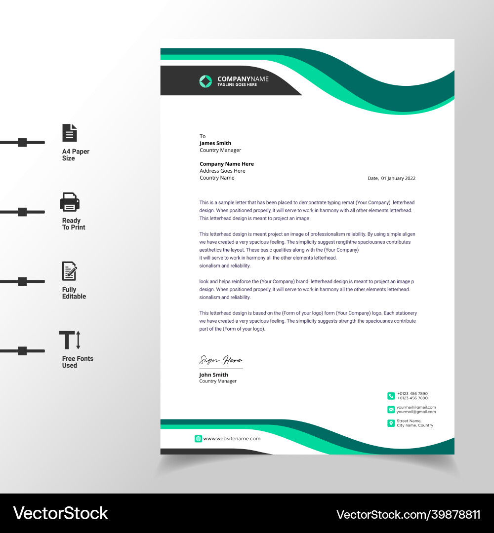 Business wave letterhead template design Vector Image