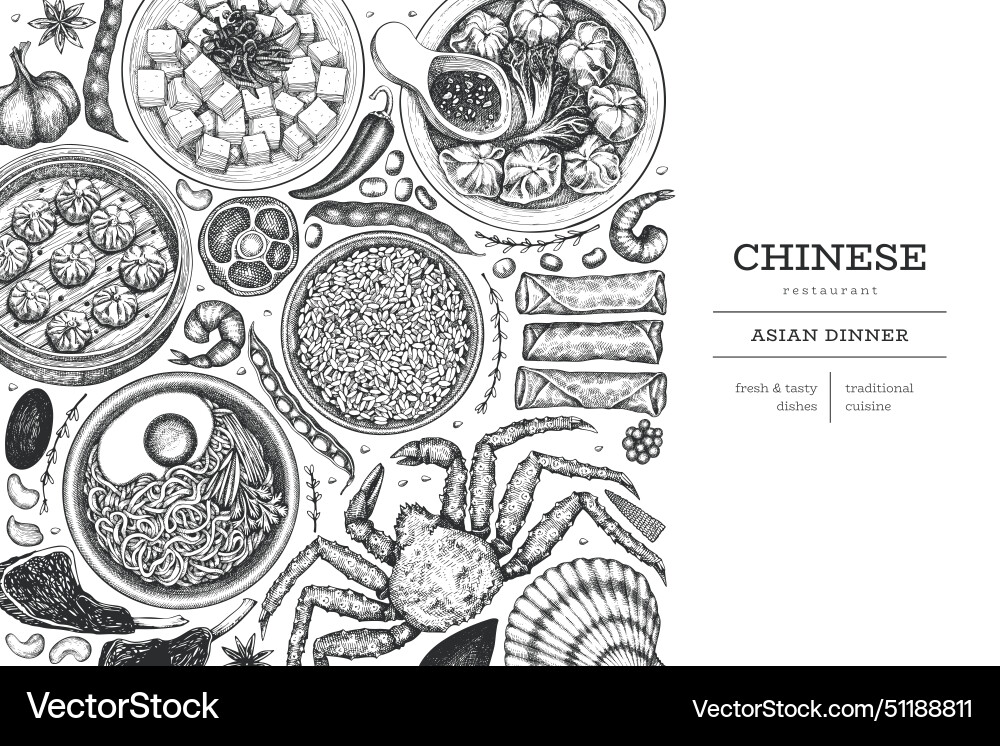 Chinese cuisine design template hand drawn asian Vector Image
