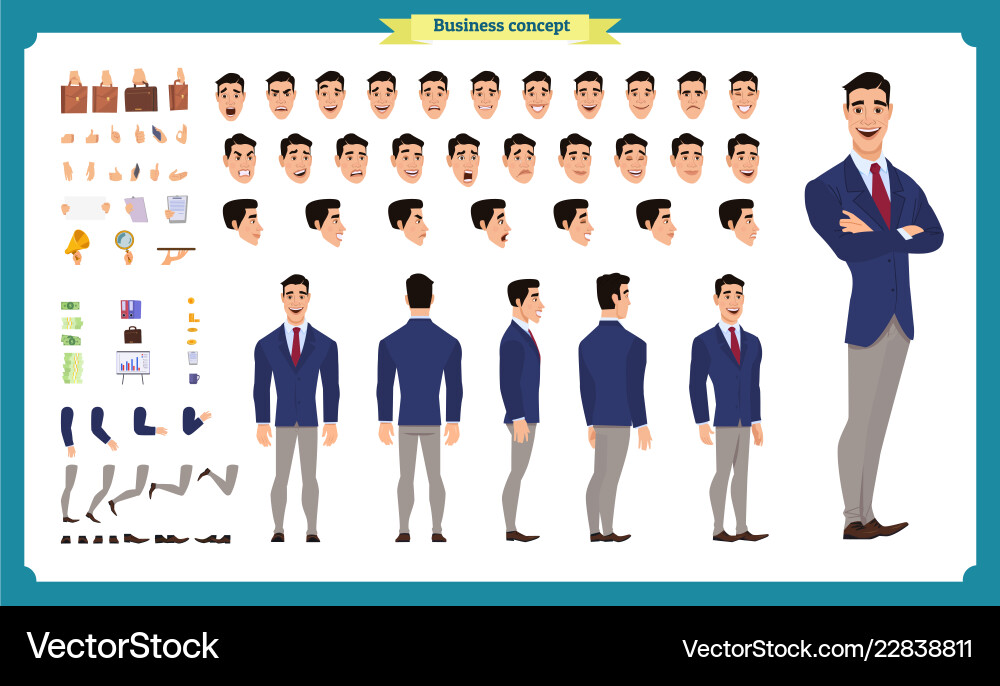 Front side back view animated character Royalty Free Vector