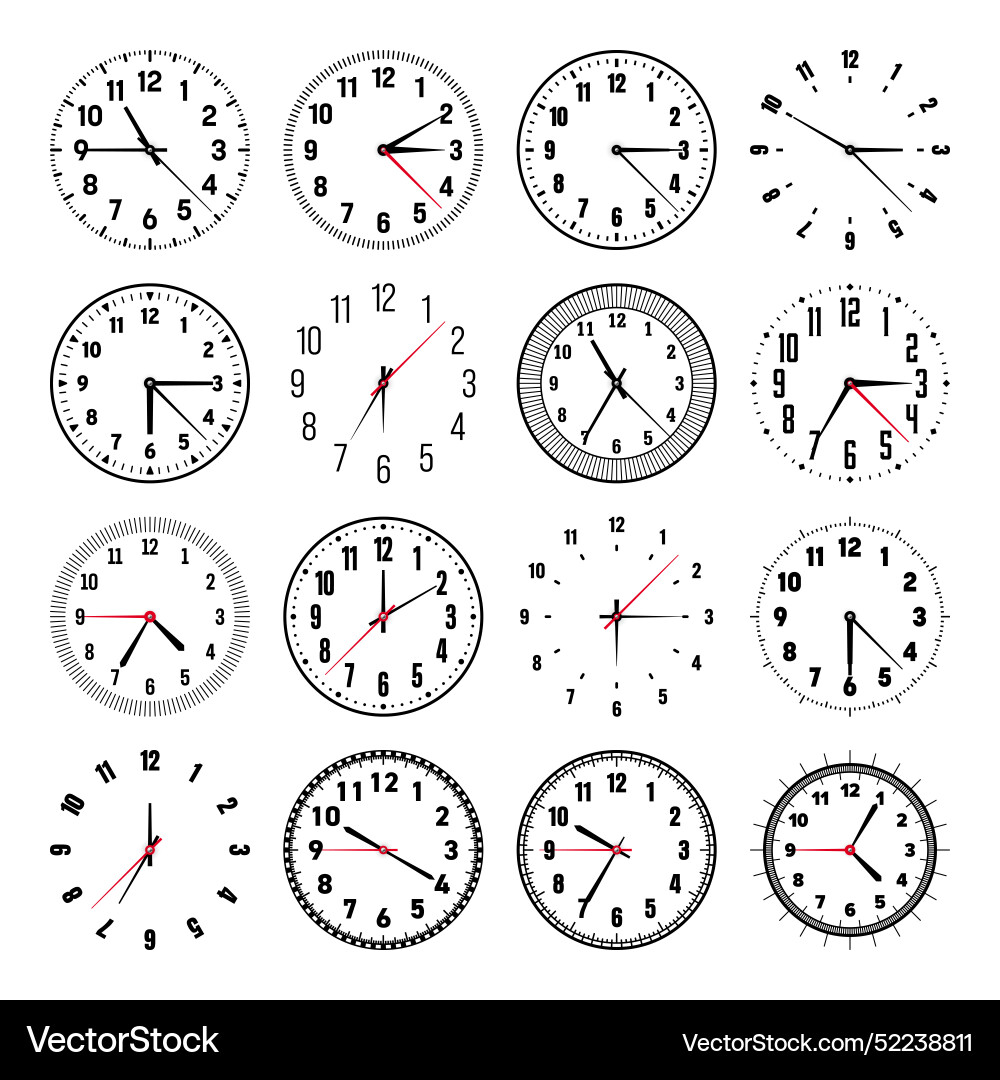 Mechanical clock faces with hands bezel watch Vector Image
