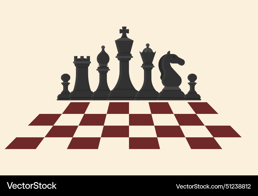 A set of chess pieces arranged on chessboard Vector Image