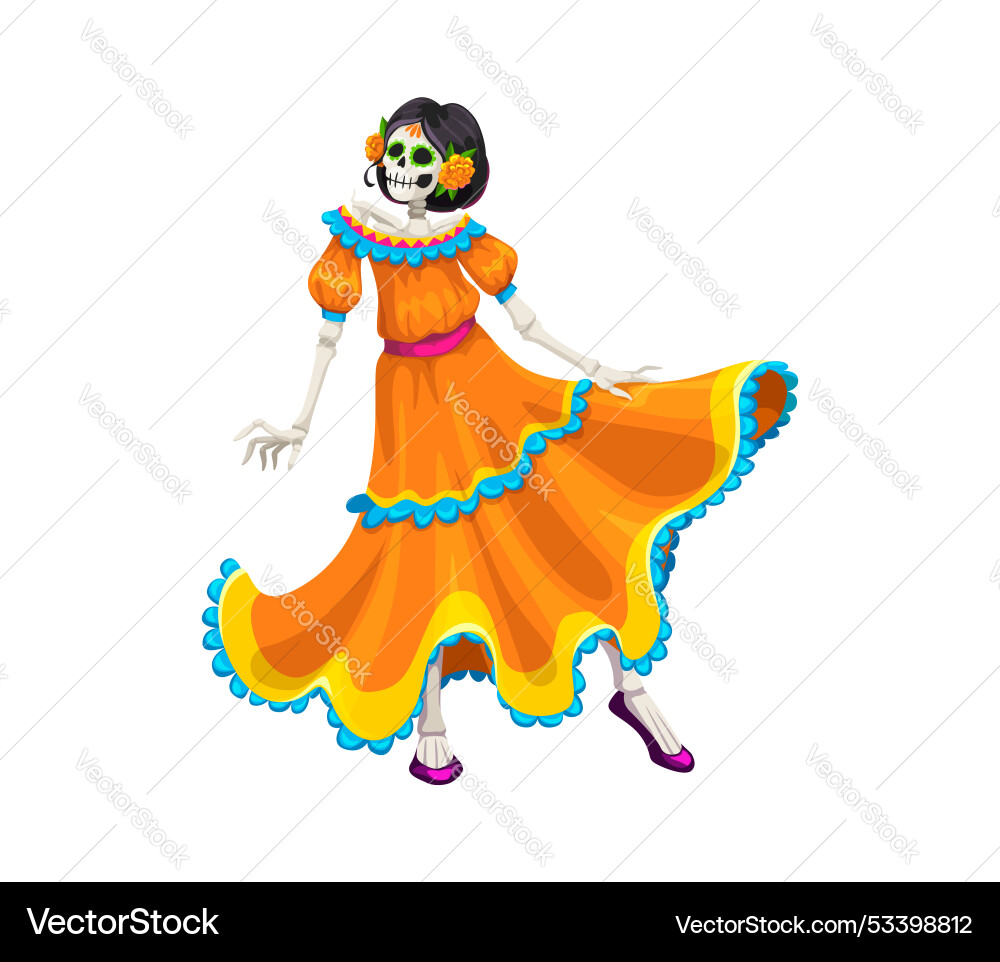 Cartoon mexican muertos catrin skeleton dancer Vector Image