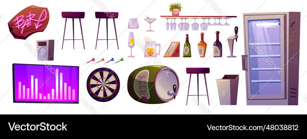 Cartoon set of bar interior elements Royalty Free Vector