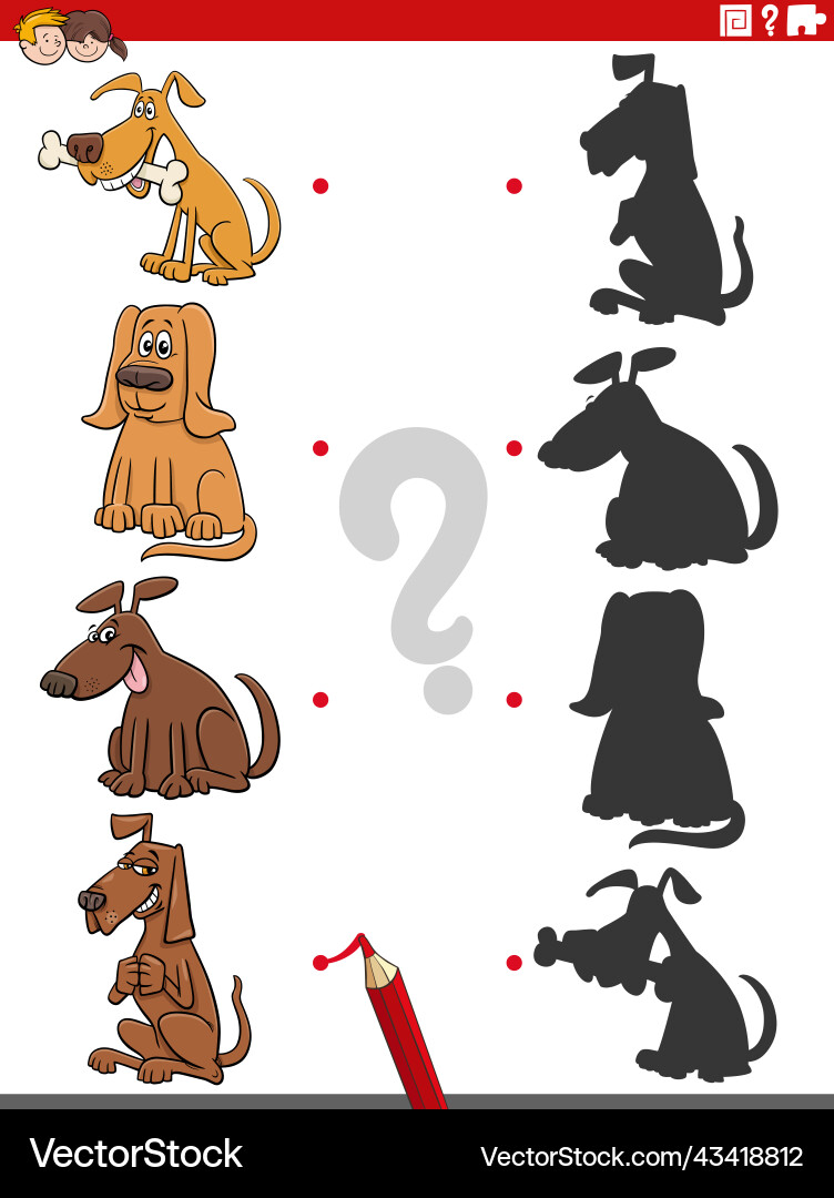 Educational shadow game with cartoon dogs Vector Image