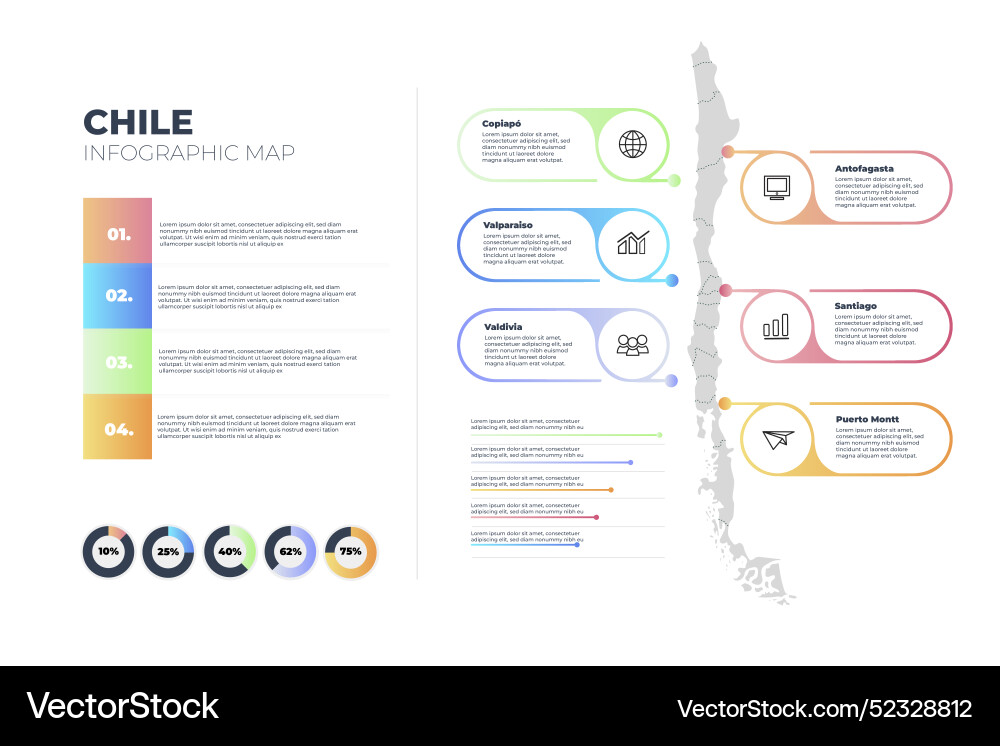 Gradient chile map infographic template Royalty Free Vector