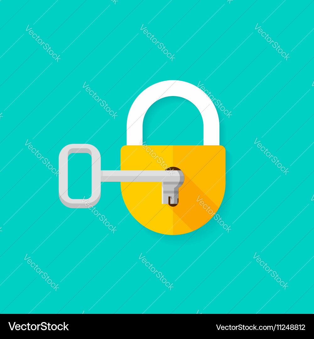 Key in keyhole opening closed padlock Royalty Free Vector