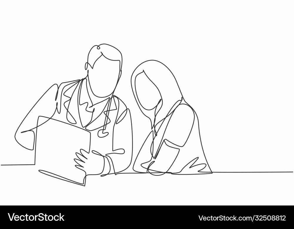 One continuous line drawing young male doctor Vector Image