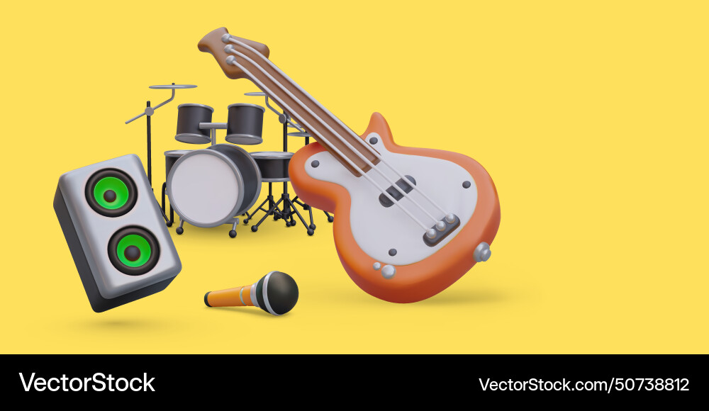 Realistic guitar drum kit microphone speaker Vector Image