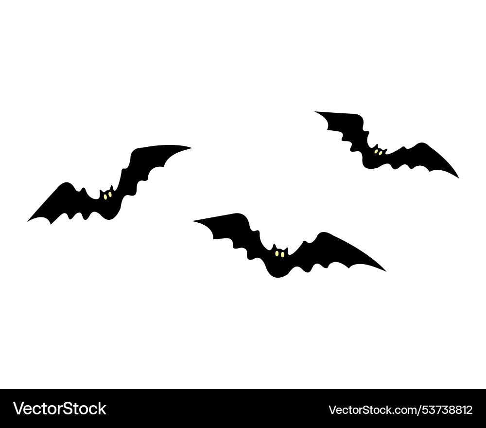 Three black bats with yellow eyes hover against Vector Image