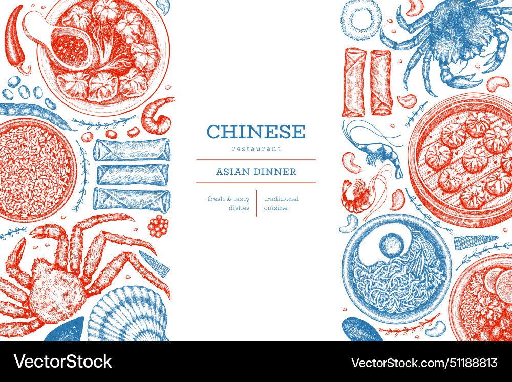 Chinese cuisine design template hand drawn asian Vector Image