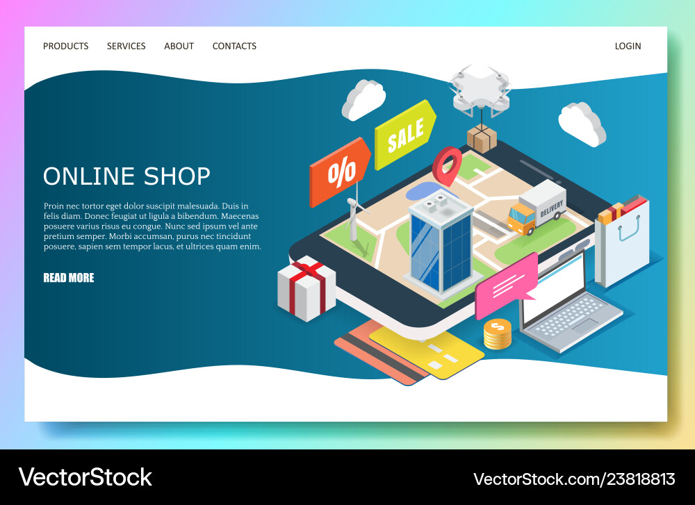 E-Commerce Landing Page - Isometric Royalty Free Vector