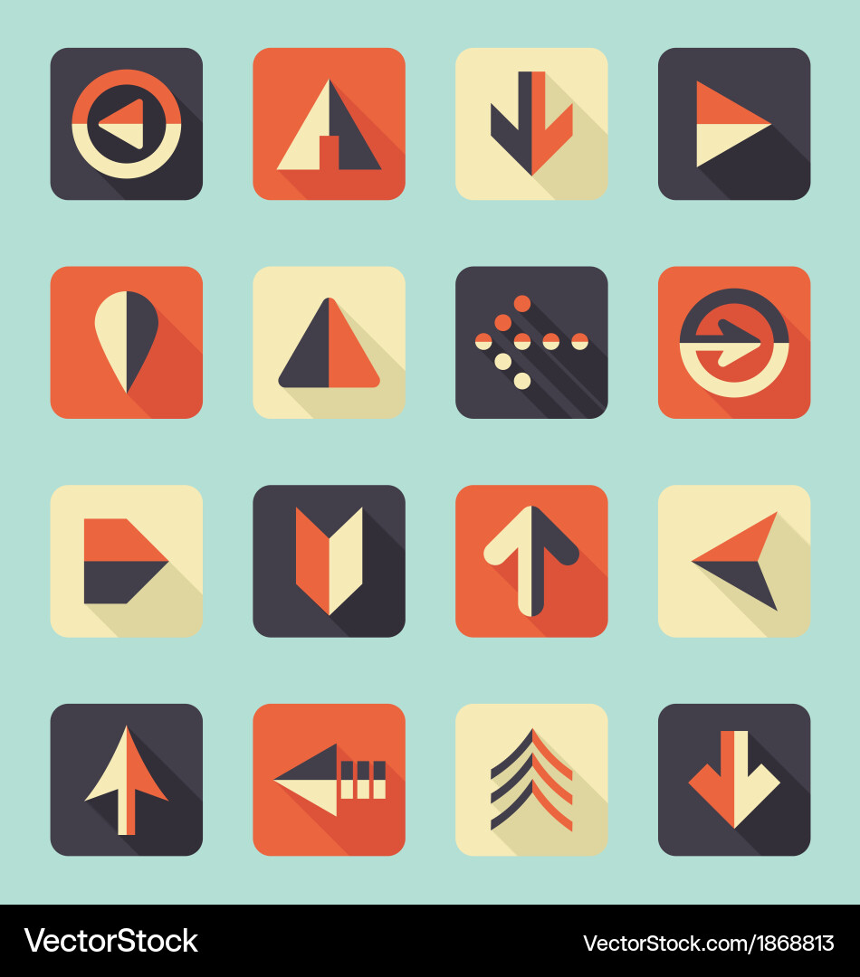 Flat arrow icons with shadows Royalty Free Vector Image