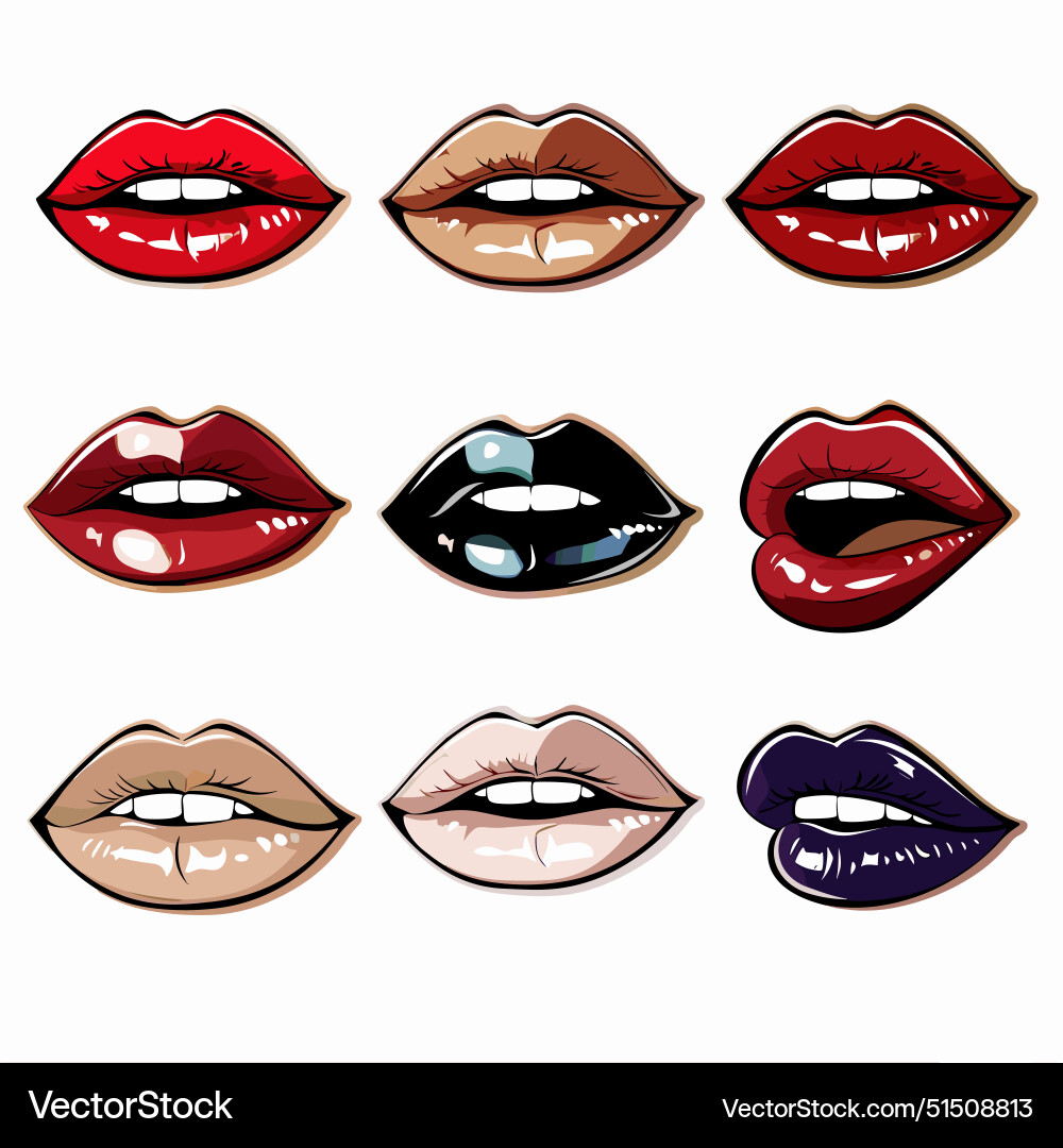 Set various female lips different colors Vector Image