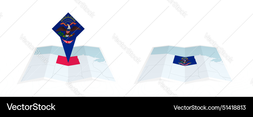 Two versions of an north dakota folded map one Vector Image