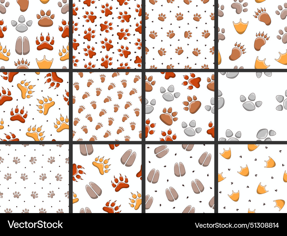 Animal paw print seamless pattern different Vector Image