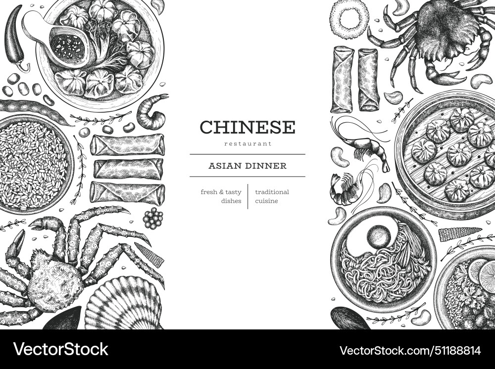 Chinese cuisine design template hand drawn asian Vector Image