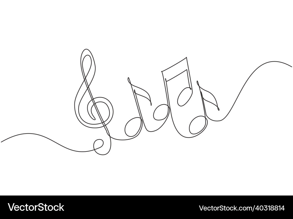 Continuous one line drawing music notes on stave Vector Image